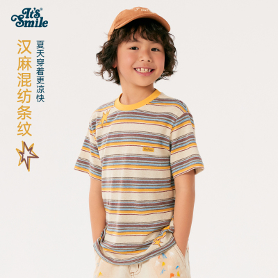 Its smile童装男童t恤夏装新品汉麻凉感儿童短袖洋气小男孩上衣