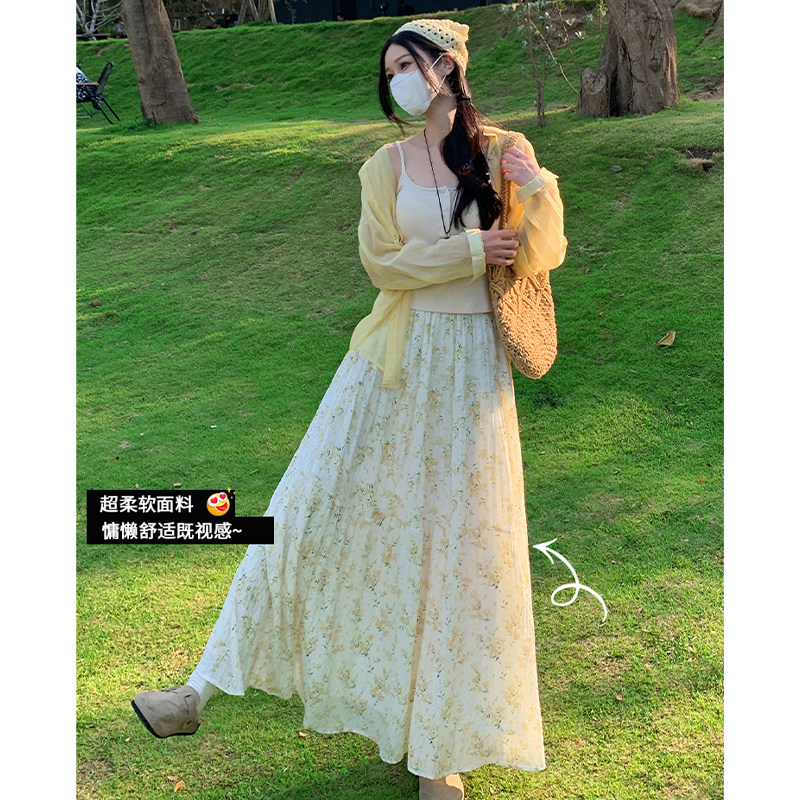 碎花雪纺半身裙女春夏季2026新款高腰显瘦仙女a字长版蓬蓬蛋糕裙