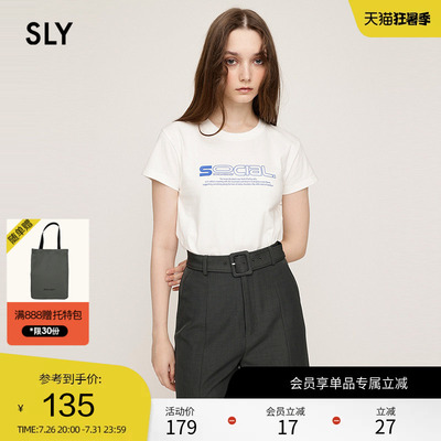 SLY 夏季甜酷简约字母印花圆领做旧短袖T恤030ISR90-2061