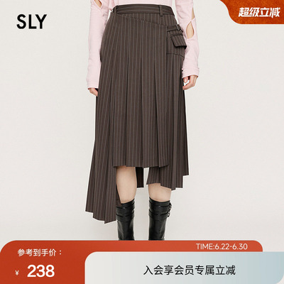 SLY 春季通勤风不规则百褶裙不对称半身裙030ISZ31-1061