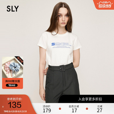 SLY 夏季甜酷简约字母印花圆领做旧短袖T恤030ISR90-2061