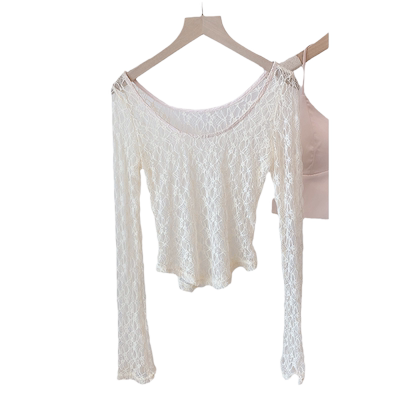 「叠穿shen器」弹力花花蕾丝打底上衣