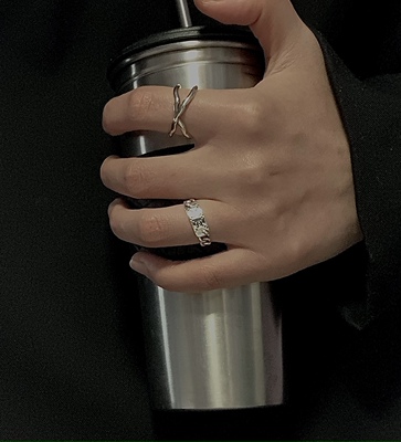 ions shop 小众做旧藤蔓线条交叉复古纯银戒指个性男女中性食指环