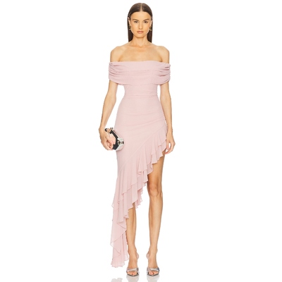 Michael Costello 一字肩连衣裙不规则开叉礼服裙REVOLVE小众新款