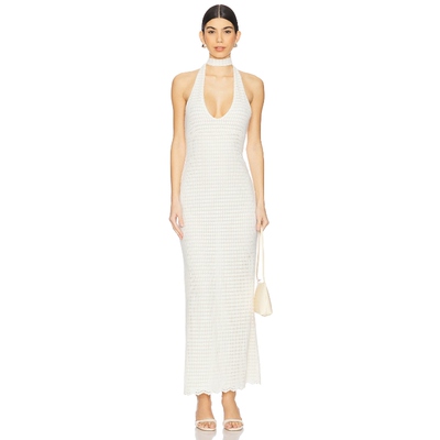 LIONESS挂脖露背性感连衣裙V领白色修身长裙REVOLVE小众新款