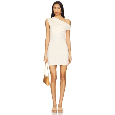 [冬季新品]superdown一字肩连衣裙美式性感修身裙子奶油色REVOLVE