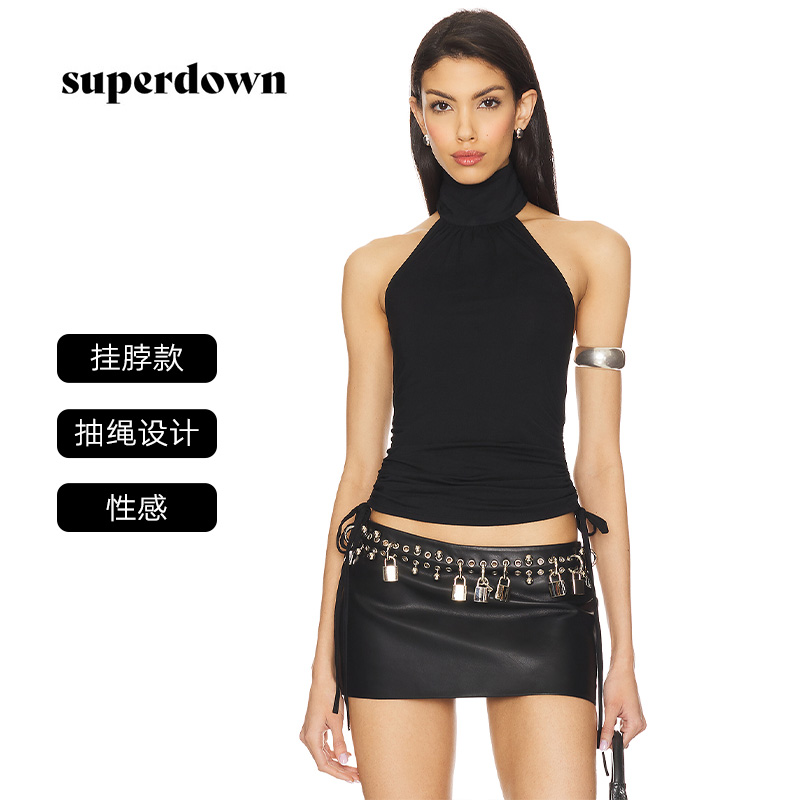 superdown 高领挂脖露背上衣黑色无袖美式性感风修身上装REVOLVE 商品图