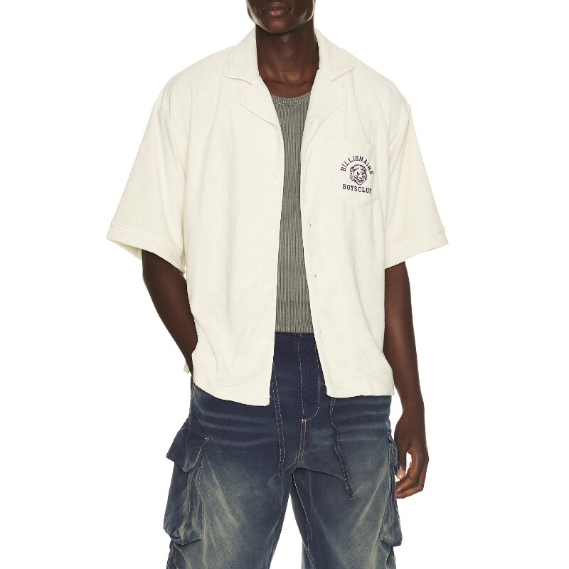 Billionaire Boys Club米白色夏季新品上衣宽松短袖衬衫REVOLVE