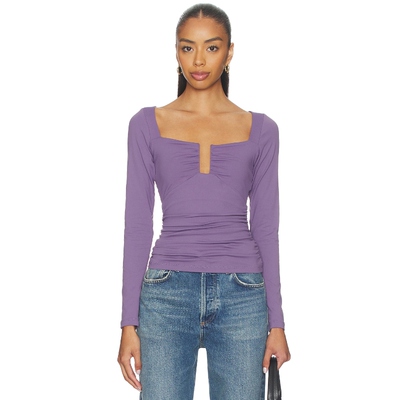 Susana Monaco 方形金属丝长袖上衣 紫色 y2k辣妹风REVOLVE小众新