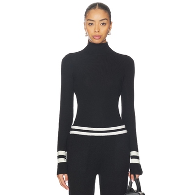White & Warren Superfine Merino Striped Fitted Turtleneck 黑
