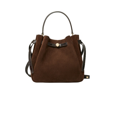 Tory Burch Romy水桶包麂皮巧克力色单肩手提包通勤爆款REVOLVE