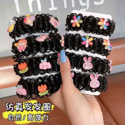 儿童新款卡通发圈一对丸子头有弹性假发盘发公主宝宝头绳头花发饰