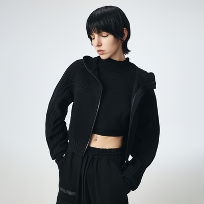 D.MARTINANQUEEN奥感N系列2025秋连帽运动休闲外套女开衫针织上衣