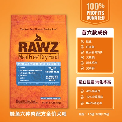 【美毛选我】3.5磅rawz罗斯鲑鱼六种肉美毛鲜肉配方全犬粮临期