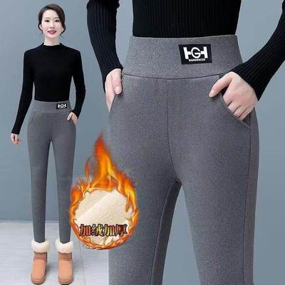 冬季羊羔绒加厚保暖外穿打底裤女