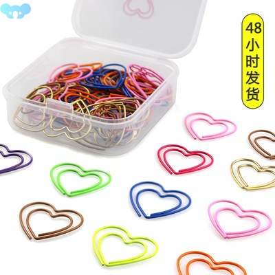 50Pcs/Box Heart Bookmark Metal Paper Clip Decor Colorful跨境