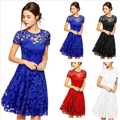 S-5XL Plus Size dress women summer short sleeve lace dresses