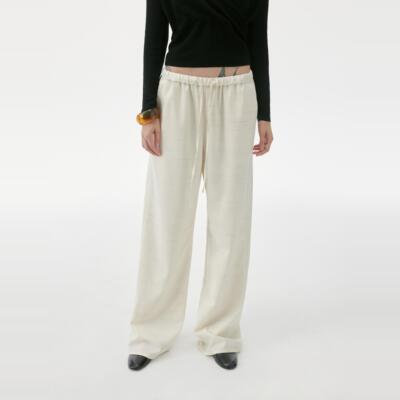 TOATEE丝麻羊毛松紧腰休闲长裤