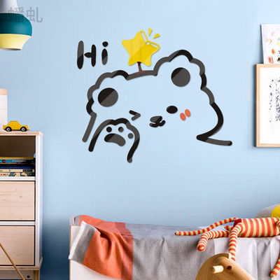 呆萌小熊ins儿童房3d立体墙贴