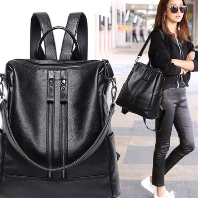 Female PU Leather Women's Backpack Bags Travel Bag back