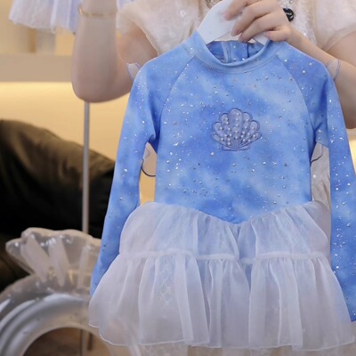 儿童公主游泳衣夏装新款小女孩长袖裙式海边度假泳装甜美气质泳服