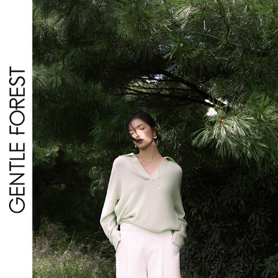 Gentle Forest马海毛V型polo领彩色百搭针织套头衫