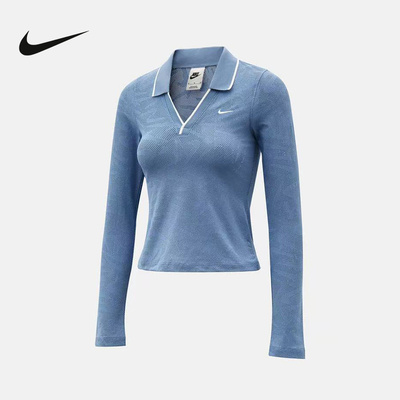 Nike耐克女子长袖T恤26秋新款运动针织透气翻领POLO衫IM8390-486