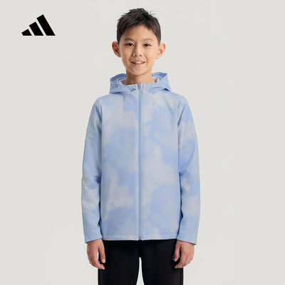 adidas阿迪达斯印花连帽外套2026春男大童运动休闲梭织夹克KG5960