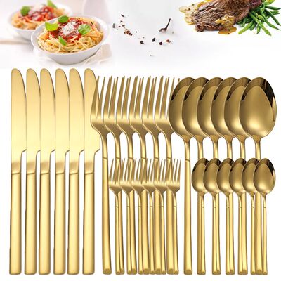 30PCS Gold Tableware Sets Stainless Steel Cutlery Knife Tea