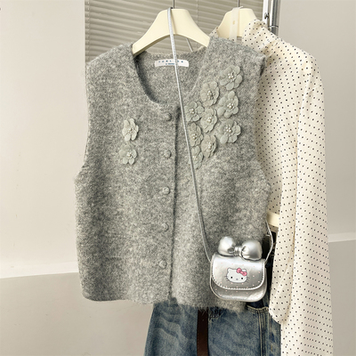 唐狮秋冬毛线衫女立体花朵设计开