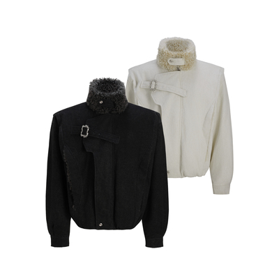 立领加绒保暖短宽派克棉服