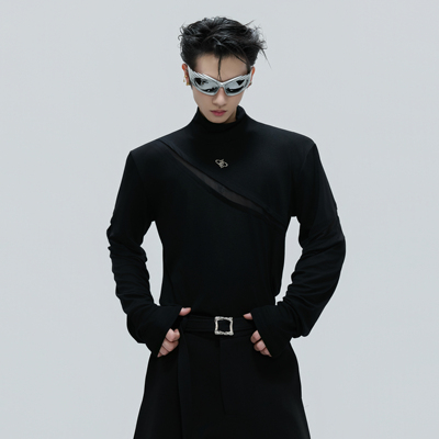 小众高领解构打底衫高弹力