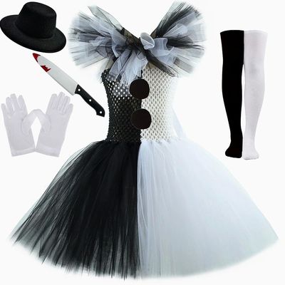 The Clown Costume Girl Black White Fancy Tutu Dress Horror J