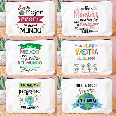Best Teacher in The World Spanish Print Makeup Bag Travel Ne