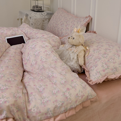 韩式花边棉加宝宝绒双层纱棉加绒豆豆绒四件套床单款床笠床上用品