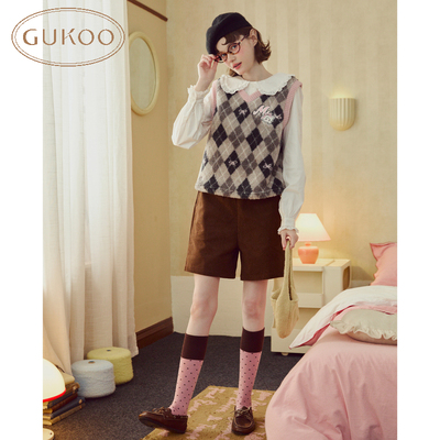 Gukoo/果壳睡衣女冬款mikko系列格纹马甲可外穿家居上衣