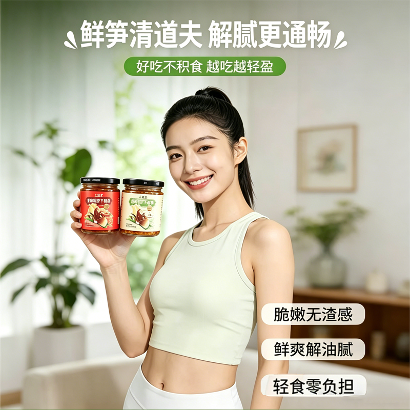 土道家香辣酸辣竹笋下饭酱拌饭酱下饭菜拌面脆笋开胃咸泡菜230g*2