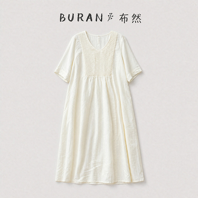 亚麻家的/夏季苎麻风琴连衣裙宽松文艺宽松S2680