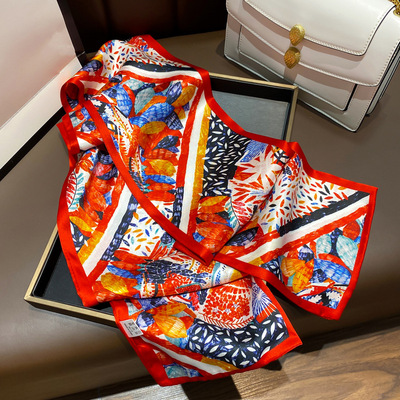 韩国真丝丝巾双层桑蚕丝花卉围巾