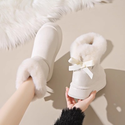 厚底雪地靴皮毛一体加绒棉鞋