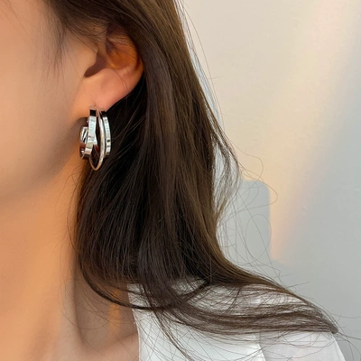 S925纯银多层圈圈耳环女高级质感