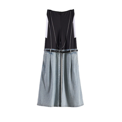 欧美设计感拼接牛仔裤女百搭显瘦