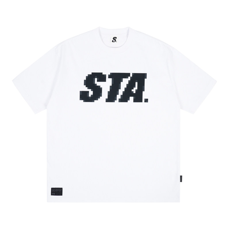 STA2023春季马赛克像素基础系列纯棉黑白粉咖蓝紫黄色圆领短袖T恤_虎窝淘