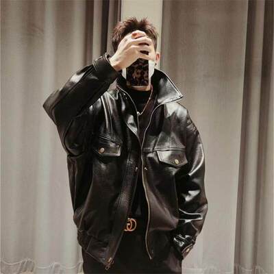跨境外贸加棉加厚宽松皮衣工装夹克港风韩版机能痞帅街潮男女机车