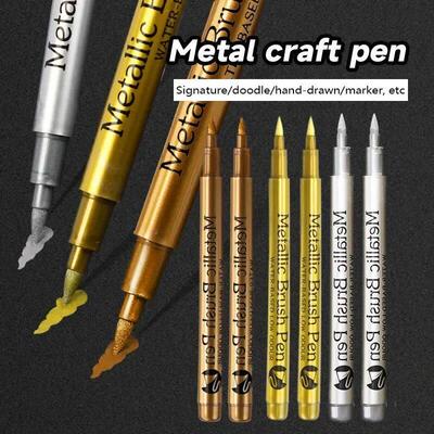 3/1Pc Brush Metallic Marker Pens Gold Silver Color Paint Pen