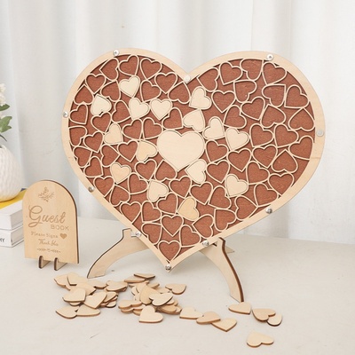 婚礼签到台卡心形婚礼装饰摆台木制工艺品摆件 户外婚礼签到卡片