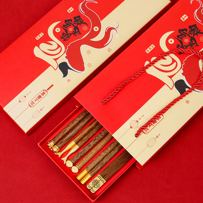 鸡翅木筷子一人一筷红檀木筷子礼盒装无漆无蜡新年筷子伴手礼定制