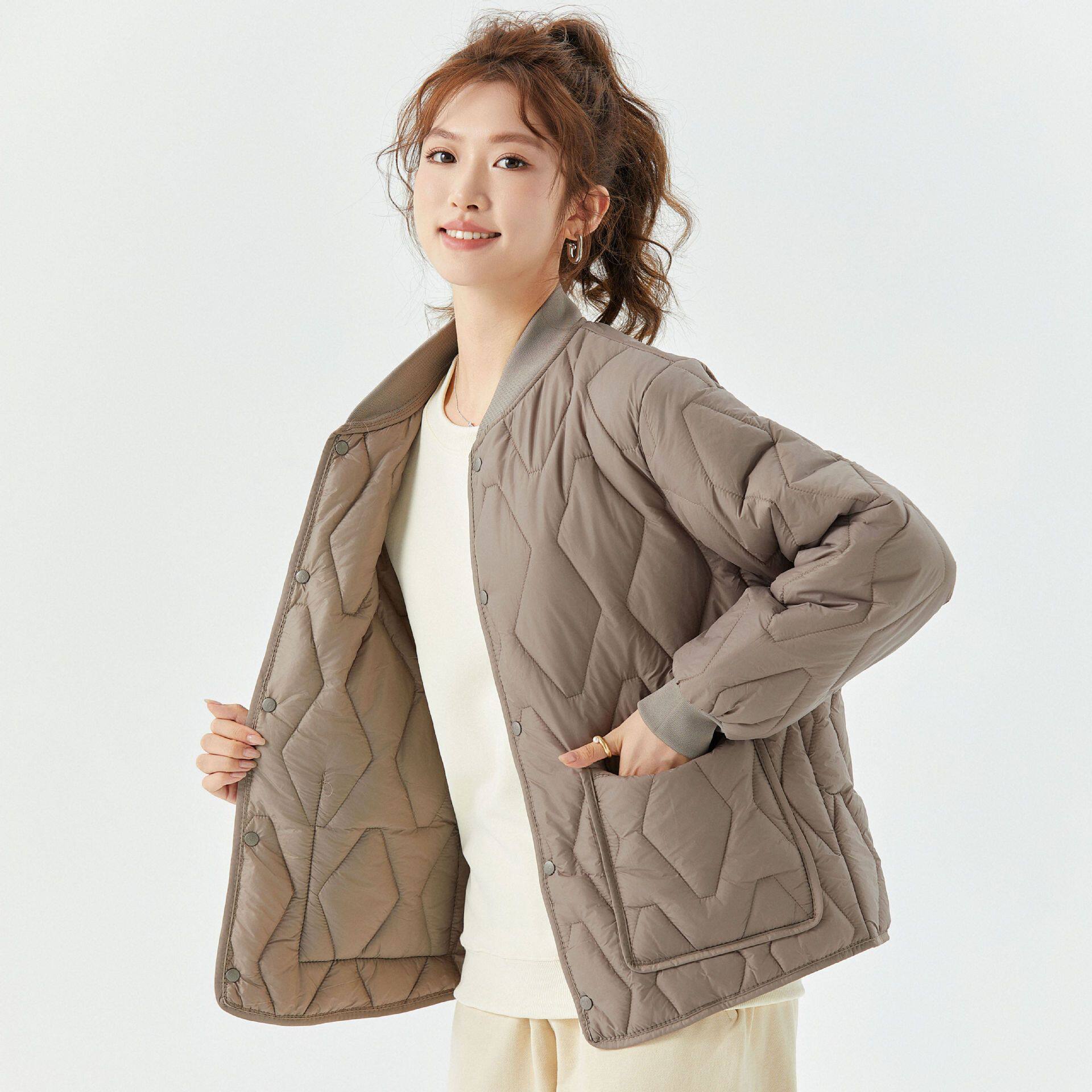 女士保暖长袖棉内胆女款家居棉衣棉服加绒螺纹领可外穿上衣2533