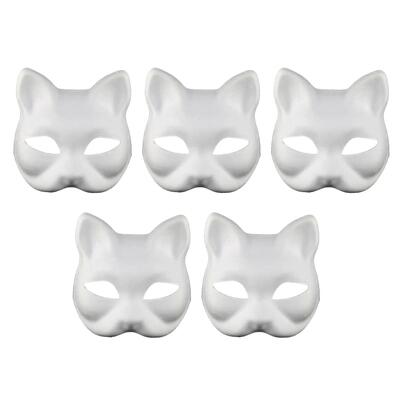 5pcs Diy Mask White Embryo Plasma Cat Mask Paintable Hallowe