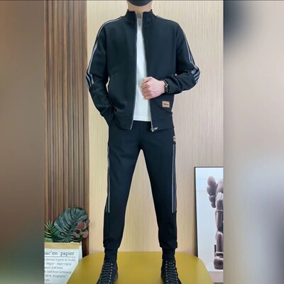 【现货】2692春秋男士两件套新品休闲款新款拼接套装时尚运动休闲